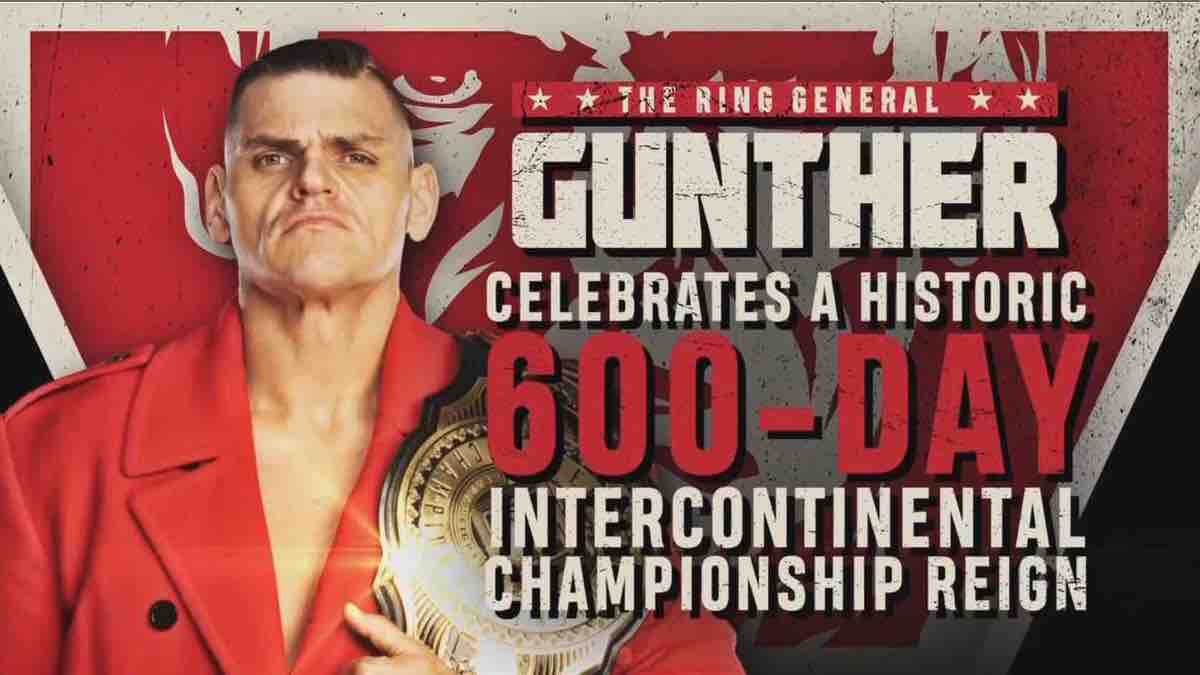 Gunther will celebrate 600 days as the Intercontinental Champion on 2/5 ...