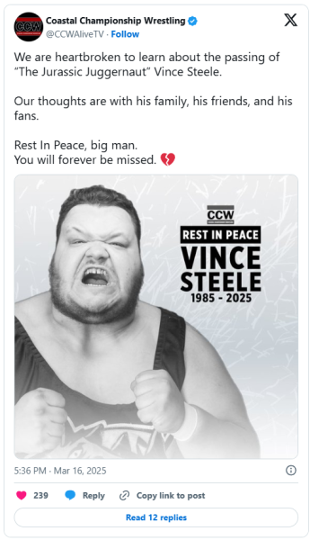 UPDATED: Independent wrestler Vince Steele passes away at age 39 - WWE ...
