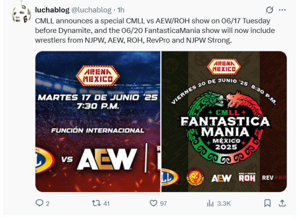 AEW, ROH, CMLL, RevPro & NJPW combo events to take place in Mexico ...